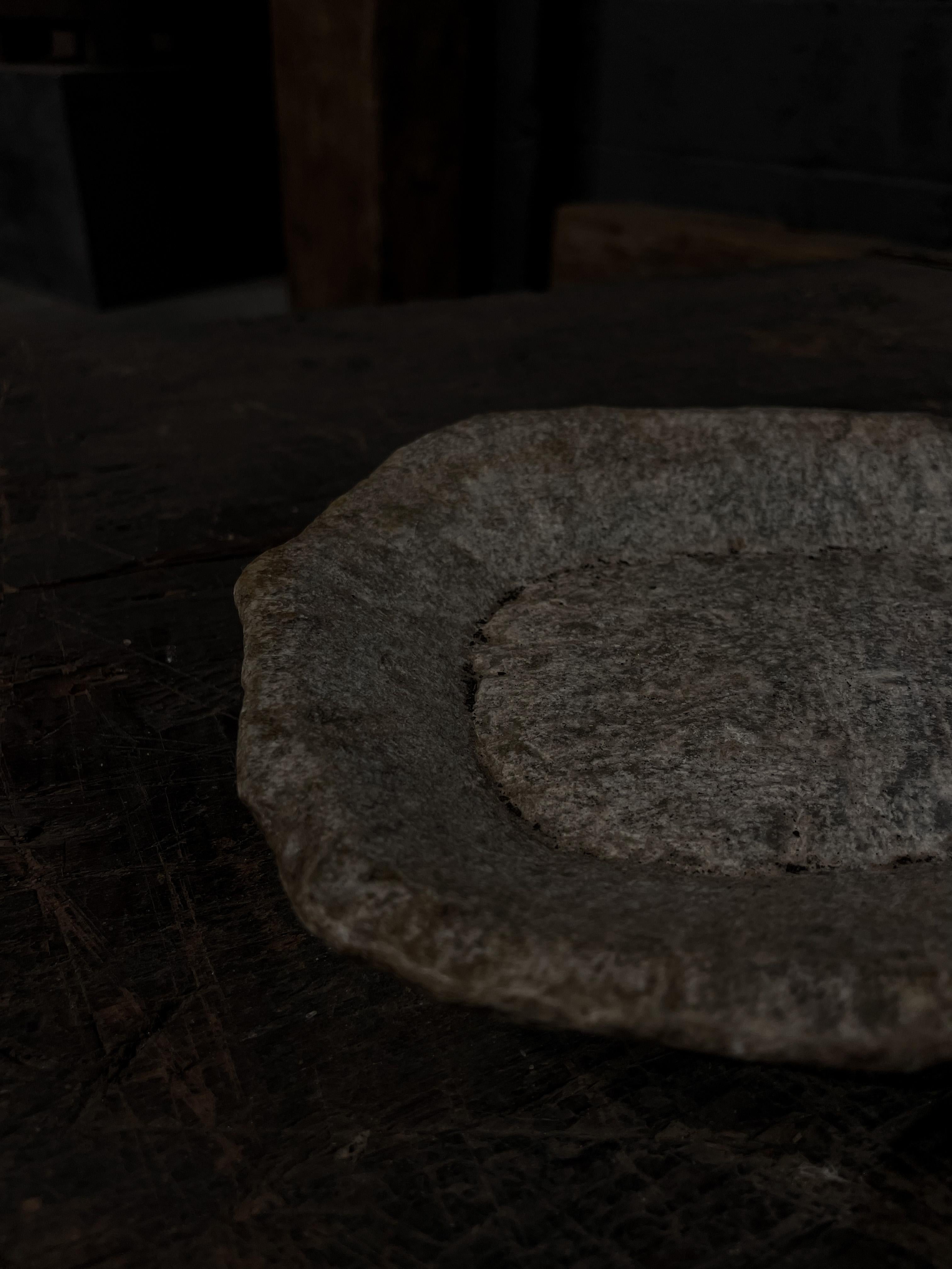 Vintage Hand Carved Stone Plate For Sale at 1stDibs