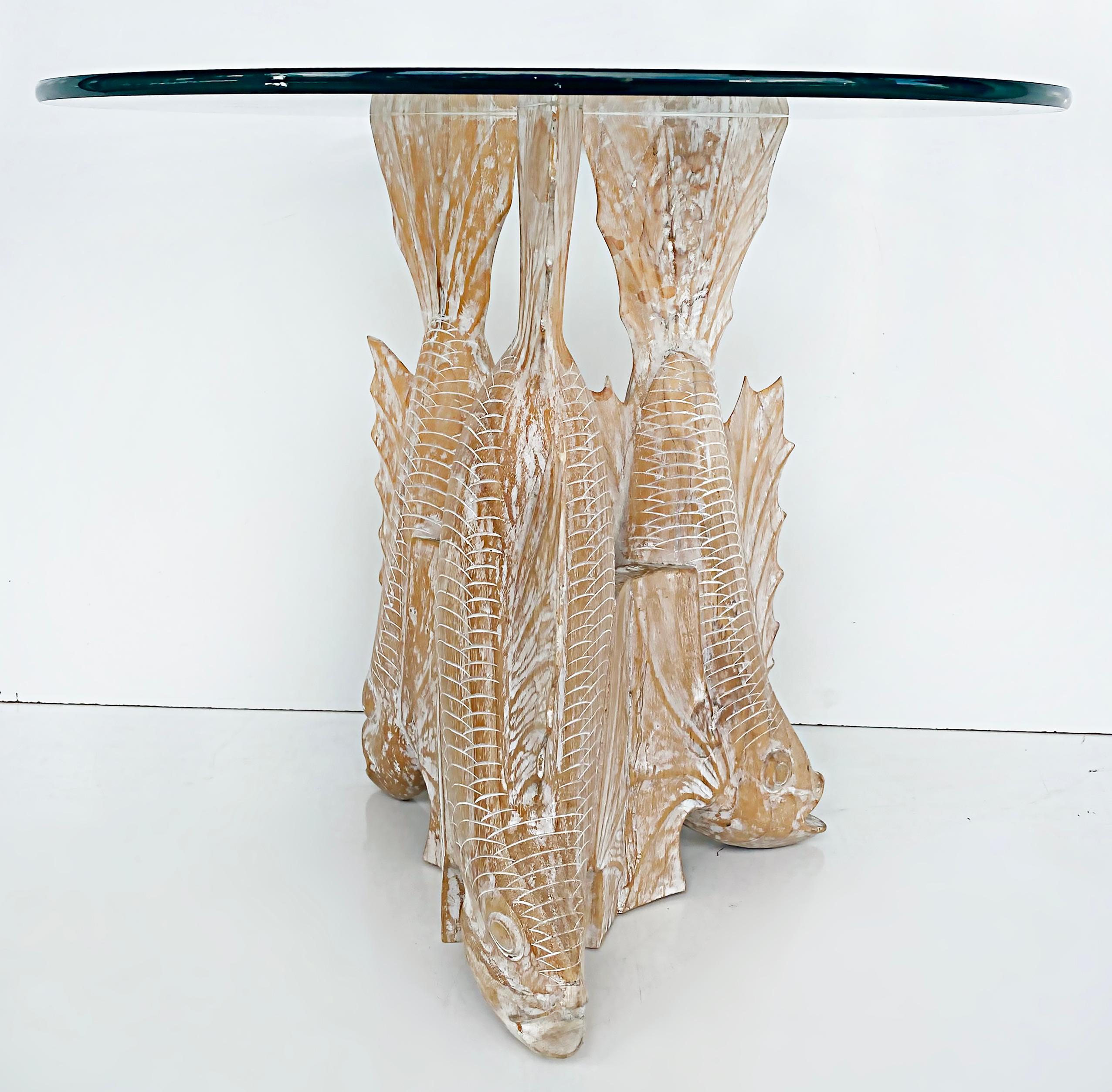 Vintage Hand-Carved Wooden Fish Accent Table with Glass Top For Sale at ...