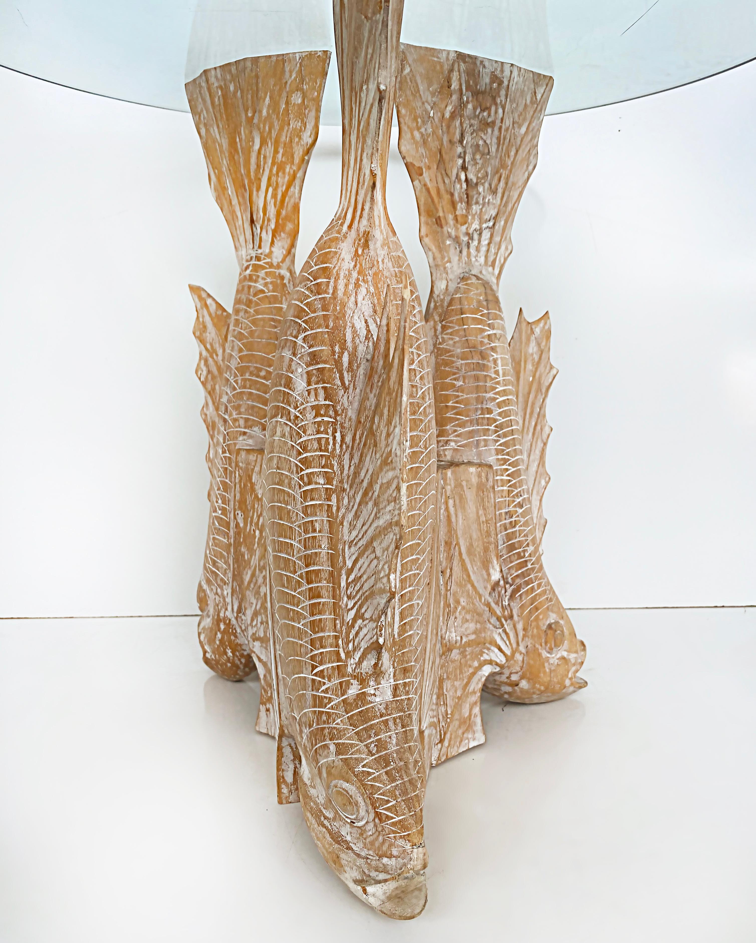Vintage Hand-Carved Wooden Fish Accent Table with Glass Top For Sale at ...