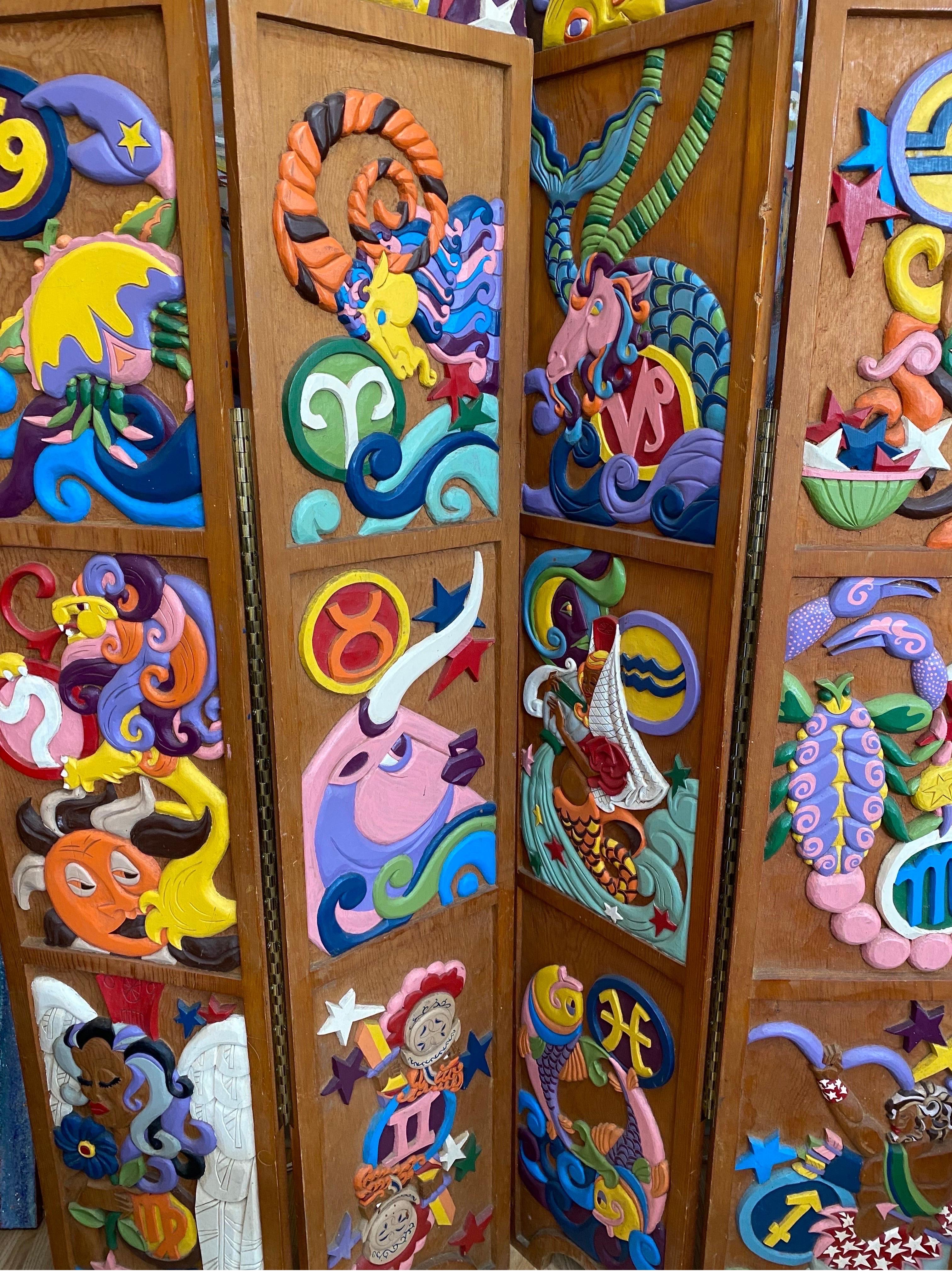 Vintage Hand-Carved Zodiac Room Divider at 1stDibs | astrological ...