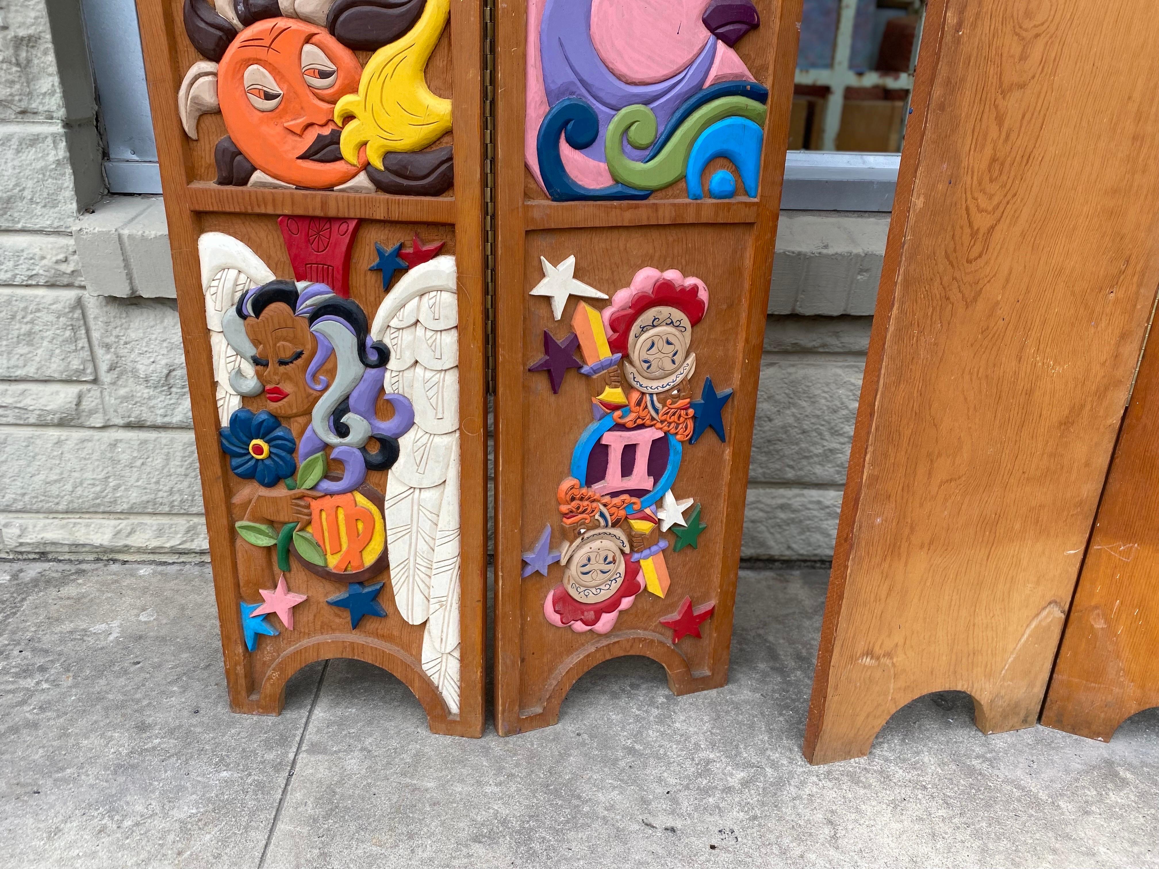 Vintage Hand-Carved Zodiac Room Divider at 1stDibs | astrological ...