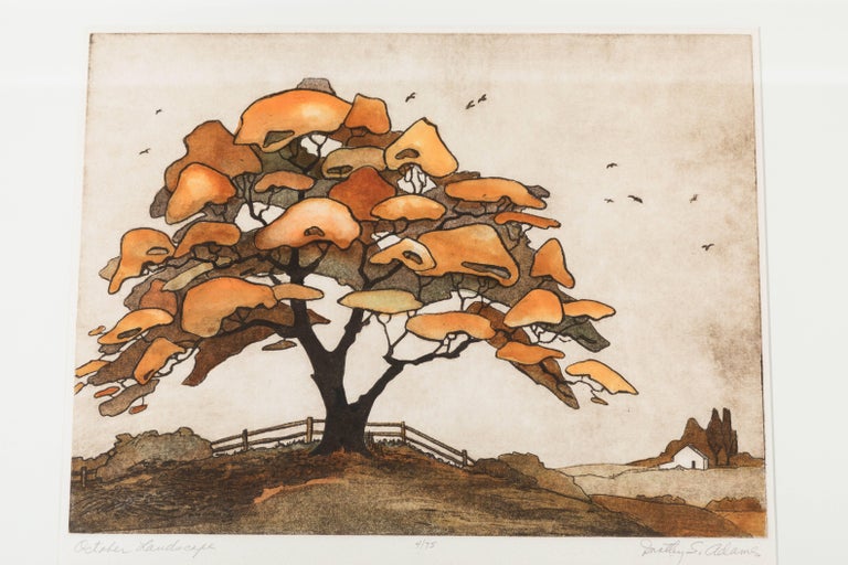 Vintage Hand Colored Etching of Tree at 1stDibs