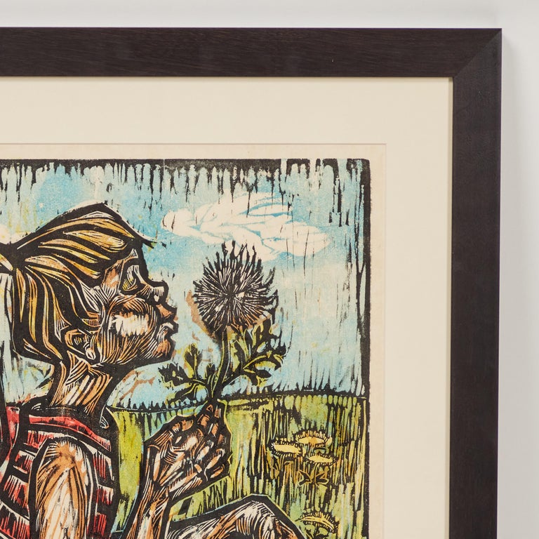 Vintage Hand-Colored Woodcut "Wish'n Puff", Signed by Artist For Sale ...