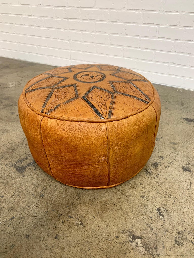 Vintage Hand Crafted Leather Moroccan Footstool from Les Oudaias at 1stDibs