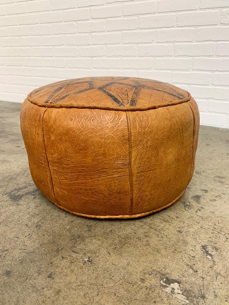 Vintage Hand Crafted Leather Moroccan Footstool from Les Oudaias at 1stDibs