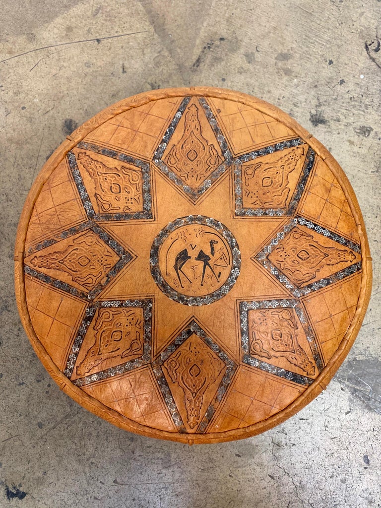Vintage Hand Crafted Leather Moroccan Footstool from Les Oudaias at 1stDibs