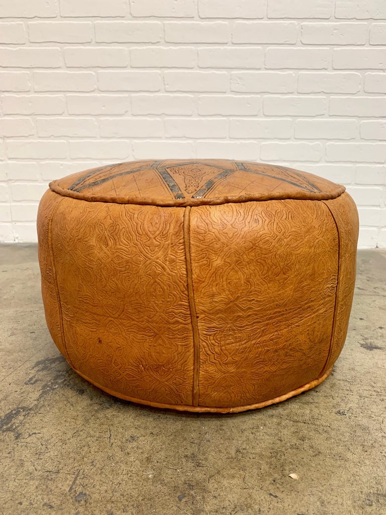 Vintage Hand Crafted Leather Moroccan Footstool from Les Oudaias at 1stDibs
