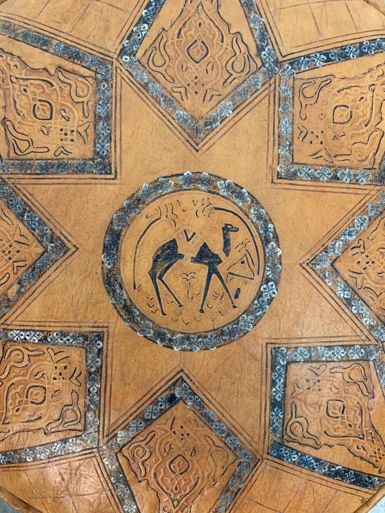 Vintage Hand Crafted Leather Moroccan Footstool from Les Oudaias at 1stDibs