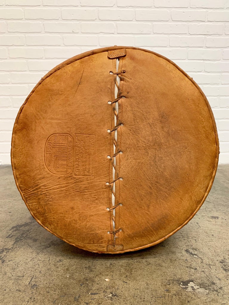 Vintage Hand Crafted Leather Moroccan Footstool from Les Oudaias at 1stDibs