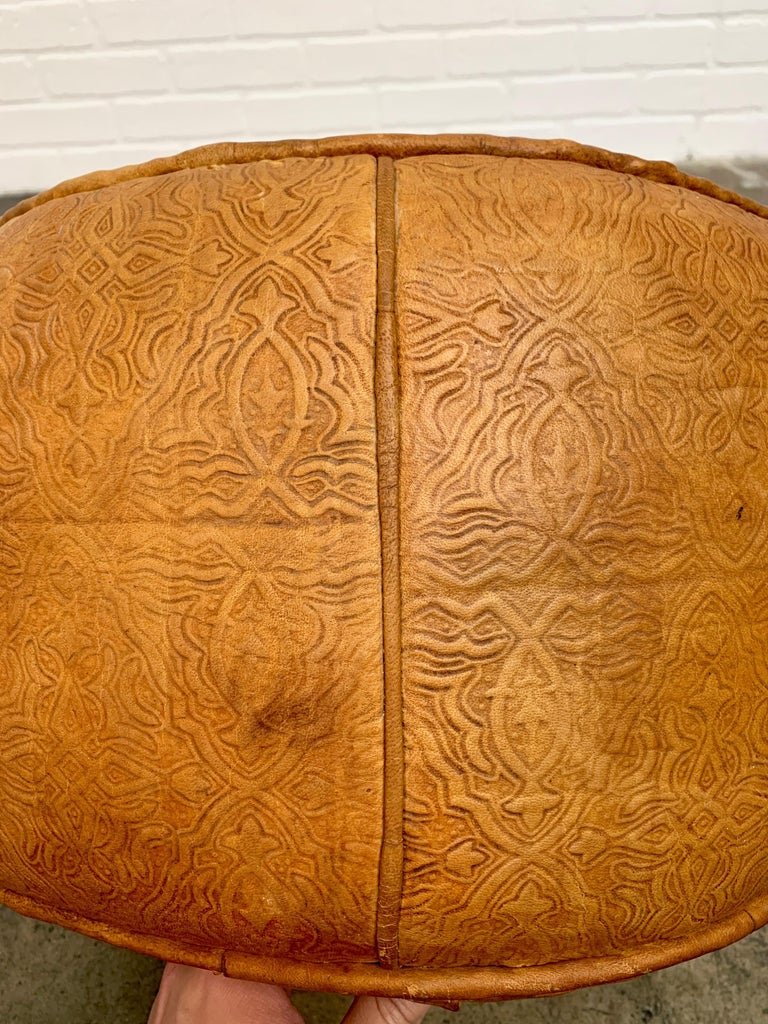 Vintage Hand Crafted Leather Moroccan Footstool from Les Oudaias at 1stDibs