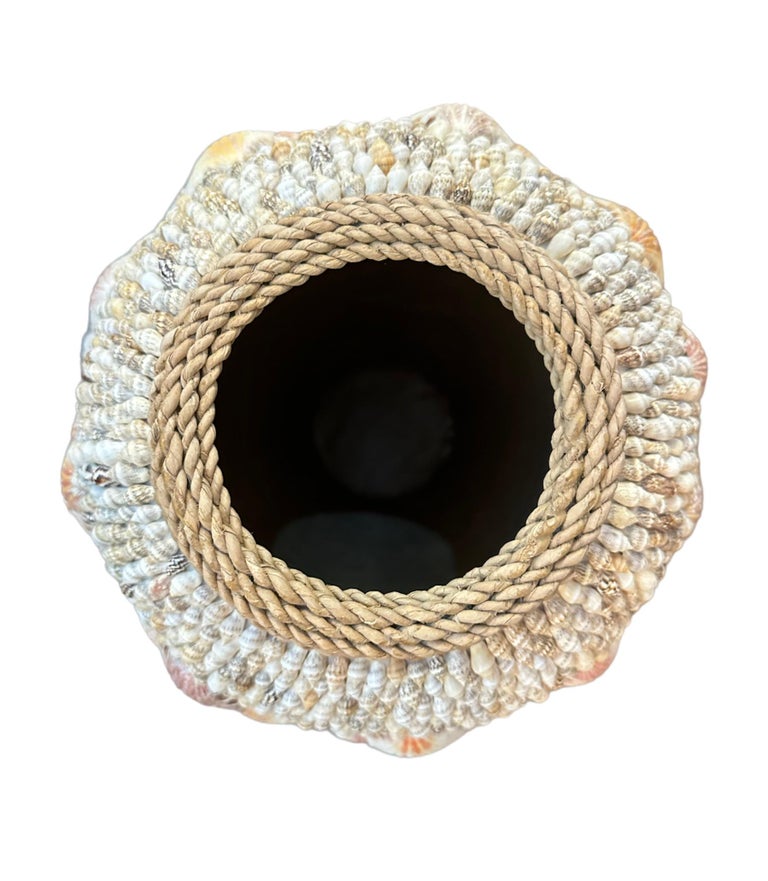 Vintage Hand Crafted Shell and Rope Vase with Soft Tones For Sale at ...