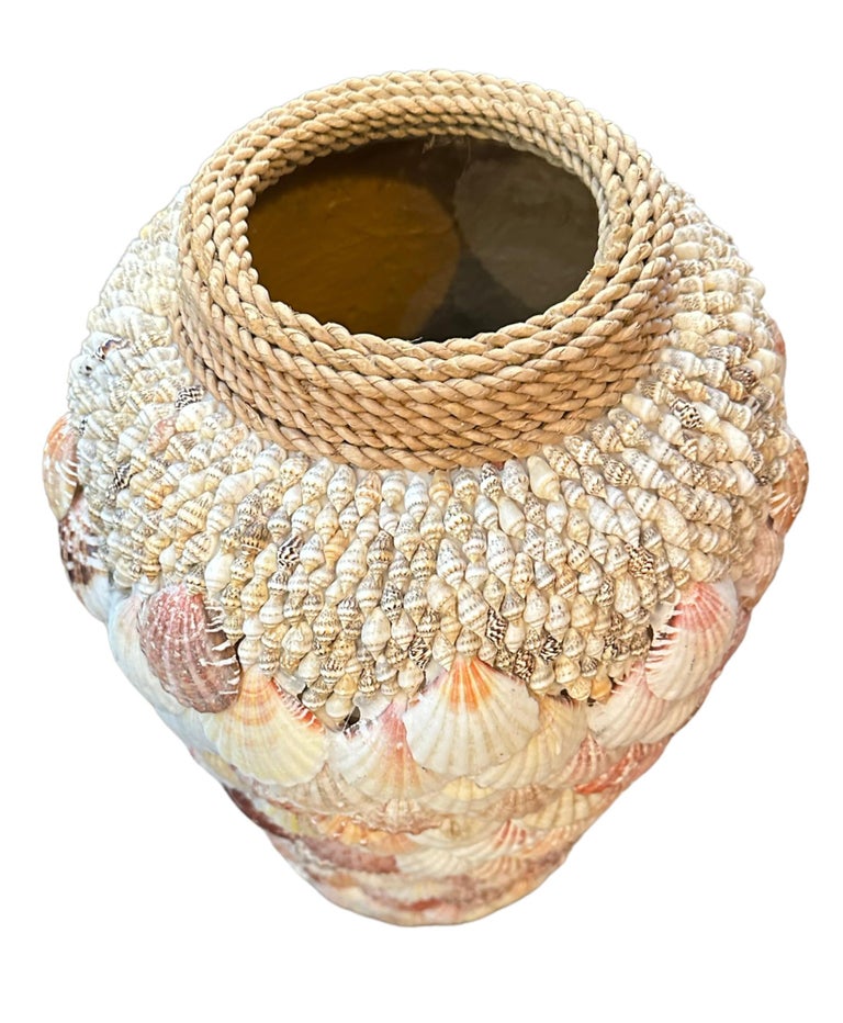 Vintage Hand Crafted Shell and Rope Vase with Soft Tones For Sale at ...