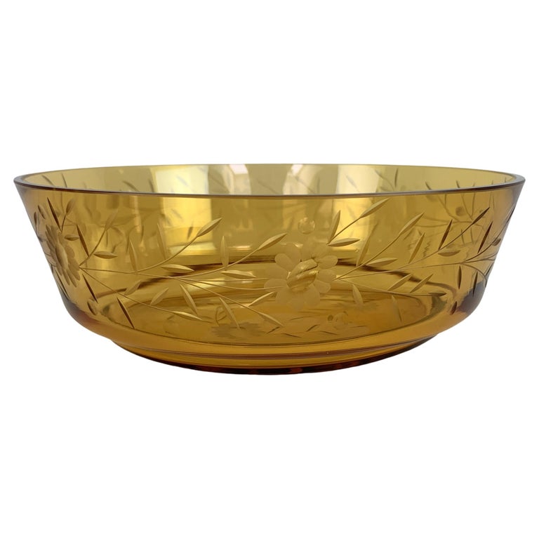 Vintage handcut Amber Glass Bowl / Bohemian Handcut Glass For Sale at ...