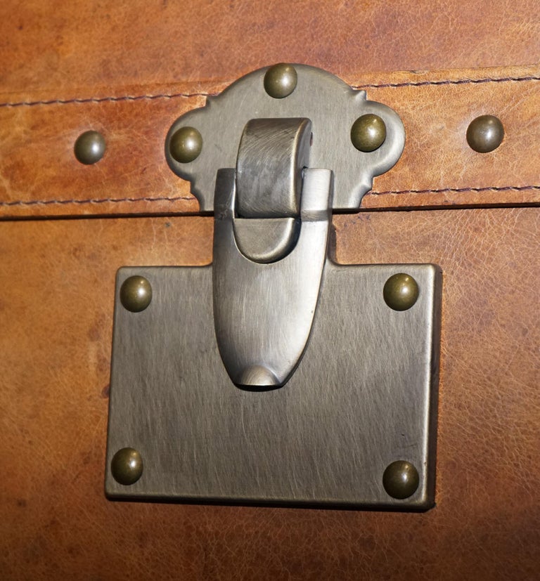 Vintage Hand Dyed Brown Leather Trunk by Timothy Oulton For Sale at 1stDibs