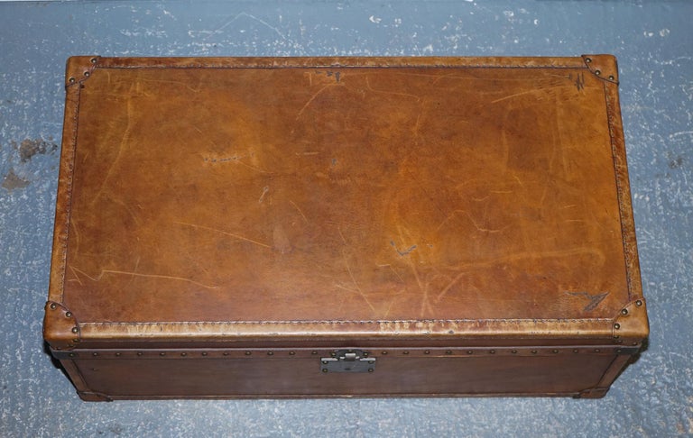 Vintage Hand Dyed Brown Leather Trunk by Timothy Oulton For Sale at 1stDibs
