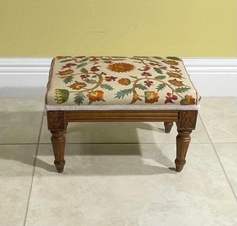 Vintage Hand Embroidery Suzani and Carved Wood Foot Stool For Sale at ...