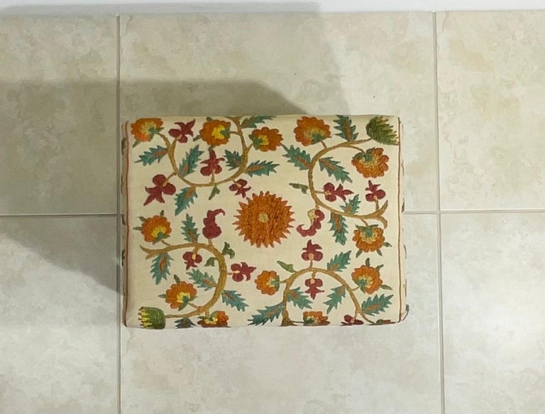 Vintage Hand Embroidery Suzani and Carved Wood Foot Stool For Sale at ...