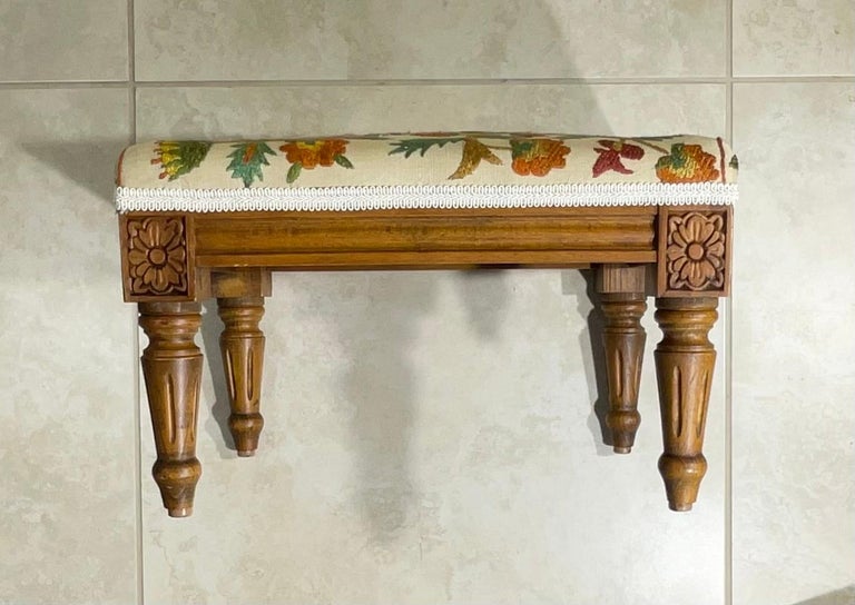 Vintage Hand Embroidery Suzani and Carved Wood Foot Stool For Sale at ...