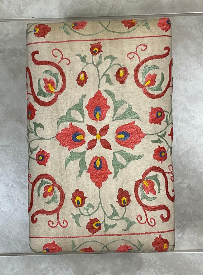 Vintage Hand Embroidery Suzani Textile Upholstered Foot Stool For Sale ...