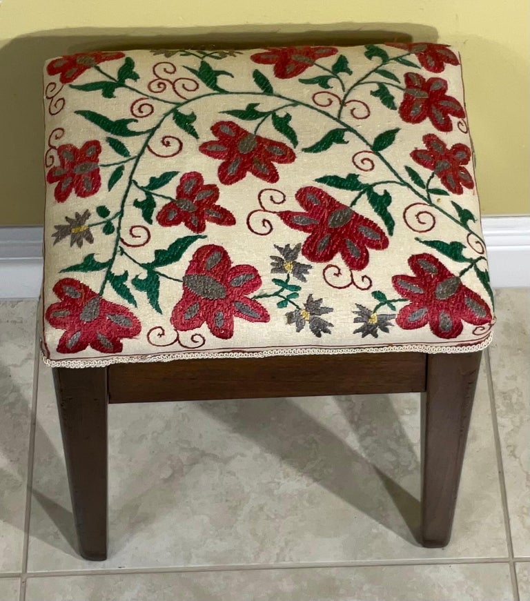 Vintage Hand Embroidery Suzani Textile Upholstered Stool For Sale at ...