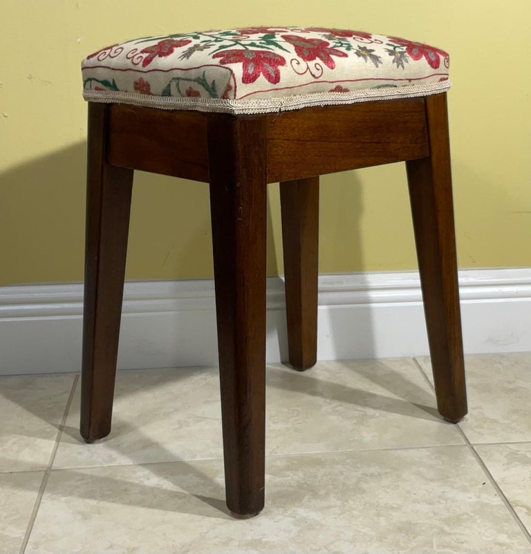 Vintage Hand Embroidery Suzani Textile Upholstered Stool For Sale at ...