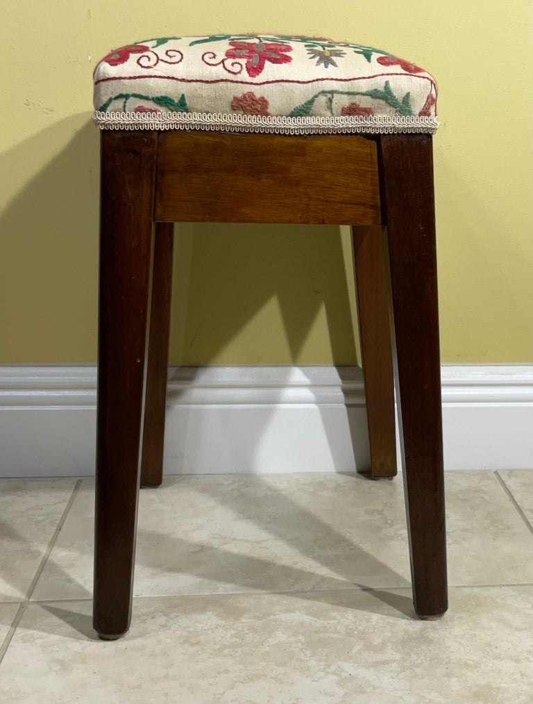 Vintage Hand Embroidery Suzani Textile Upholstered Stool For Sale at ...