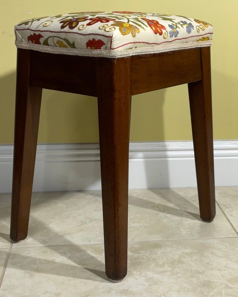 Vintage Hand Embroidery Suzani Textile Upholstered Stool For Sale at ...
