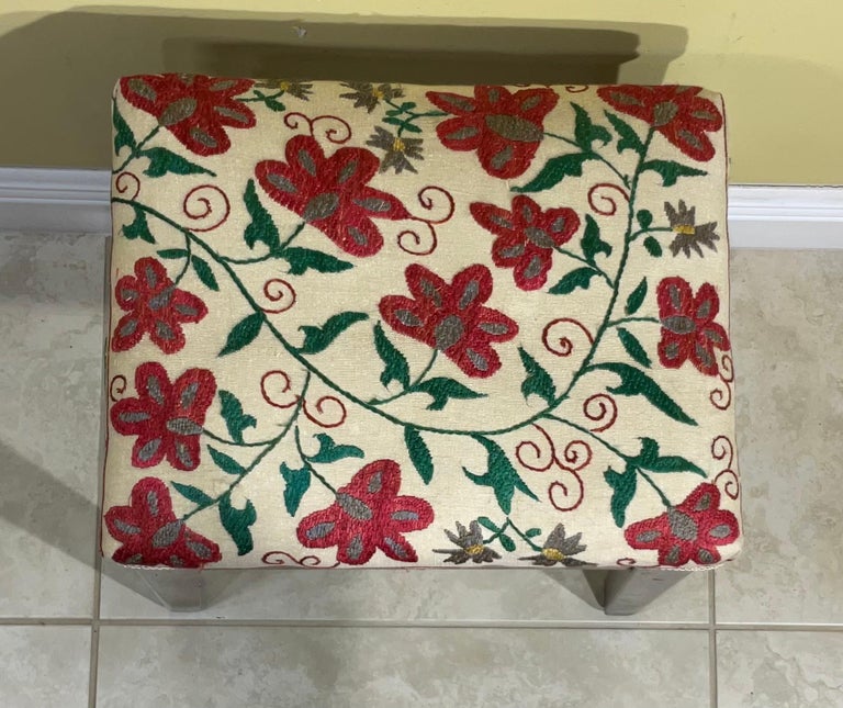 Vintage Hand Embroidery Suzani Textile Upholstered Stool For Sale at ...