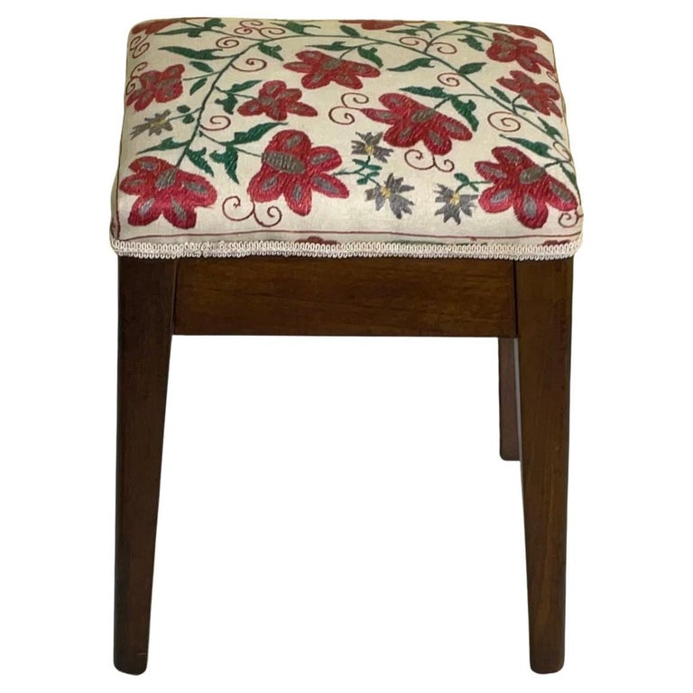 Vintage Hand Embroidery Suzani Textile Upholstered Stool For Sale at ...