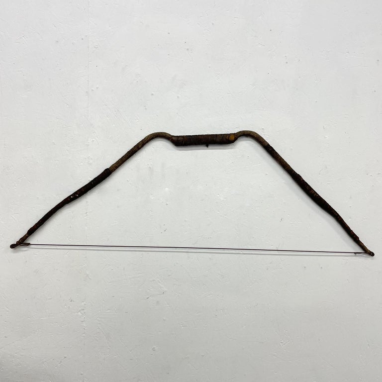 Vintage Hand Forged Iron Leather Bow Medieval Archery For Sale at 1stDibs