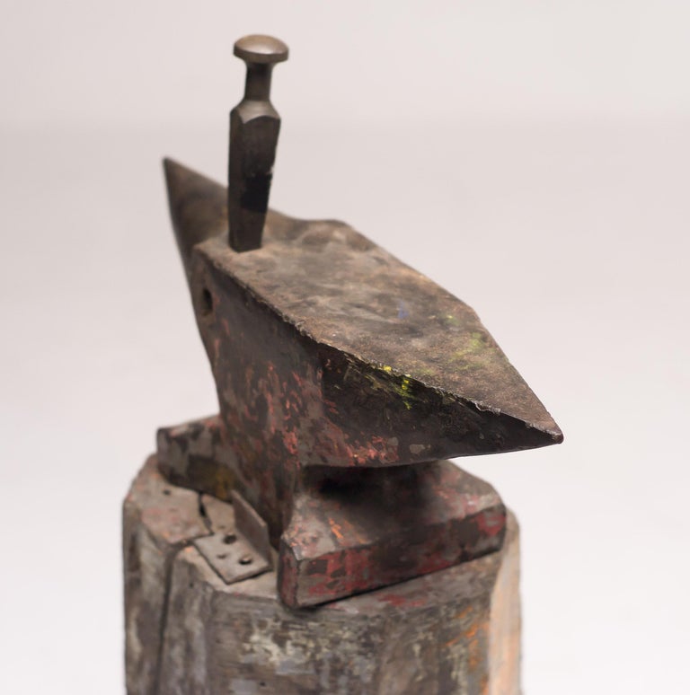 Vintage Hand Forged Iron Locksmith Anvil on a Wooden Base at 1stDibs