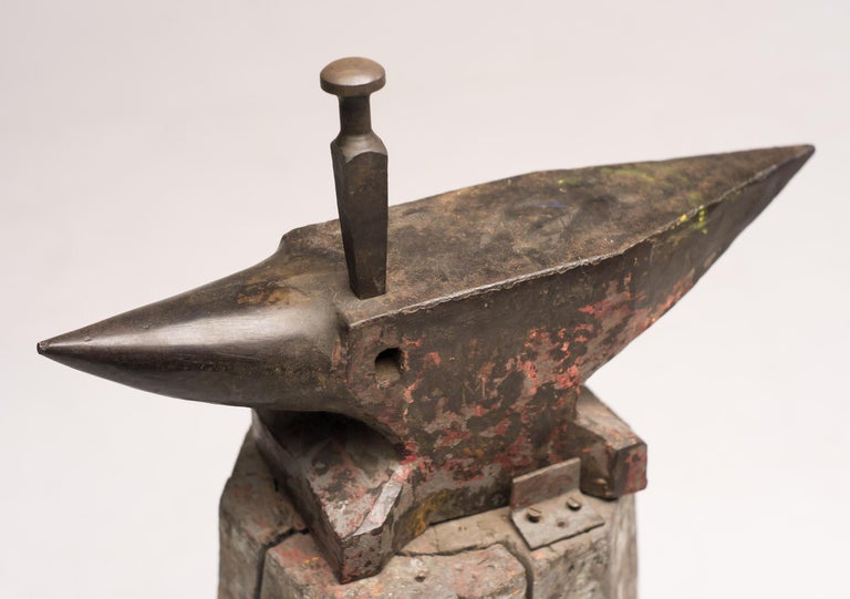 Vintage Hand Forged Iron Locksmith Anvil on a Wooden Base at 1stDibs
