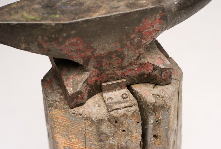 Vintage Hand Forged Iron Locksmith Anvil on a Wooden Base at 1stDibs