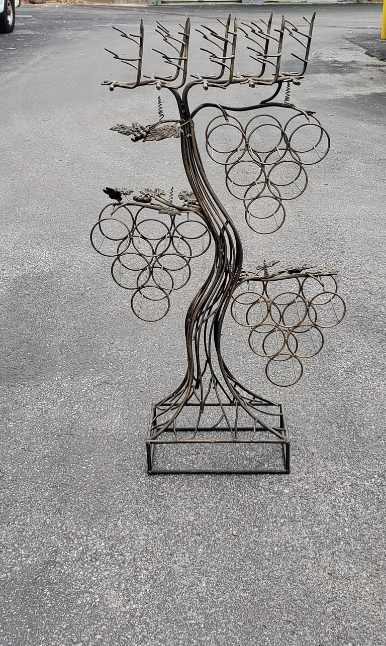 Vintage Hand Forged Patinated Iron Grapevine 26-Bottle Wine Rack For ...
