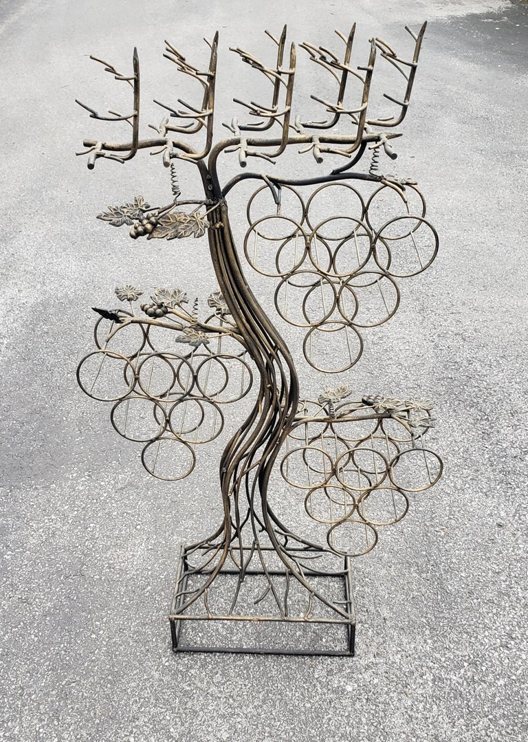Vintage Hand Forged Patinated Iron Grapevine 26-Bottle Wine Rack For ...