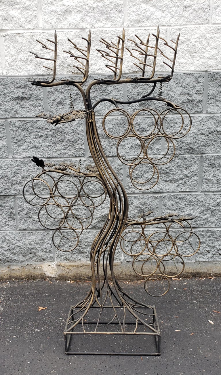 Vintage Hand Forged Patinated Iron Grapevine 26-Bottle Wine Rack For ...