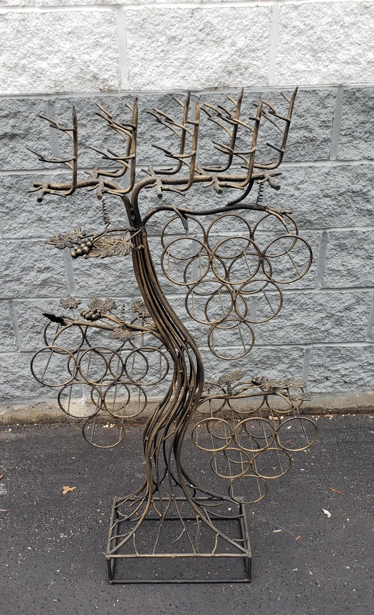 Vintage Hand Forged Patinated Iron Grapevine 26-Bottle Wine Rack For ...