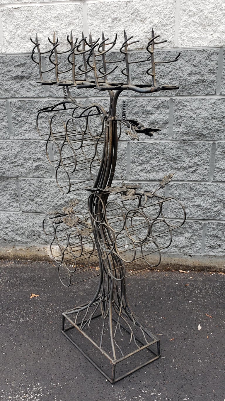 Vintage Hand Forged Patinated Iron Grapevine 26-Bottle Wine Rack For ...