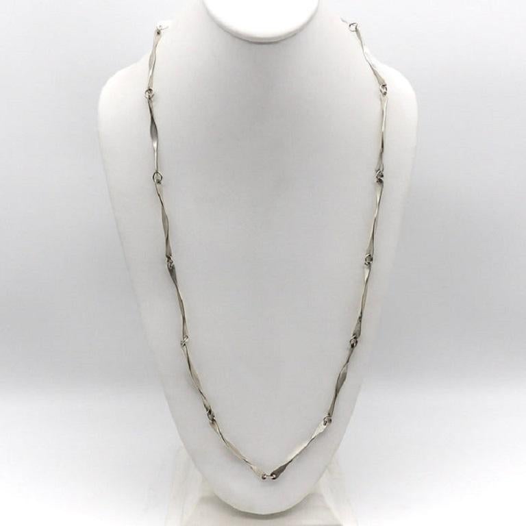 Vintage Hand Hammered Sterling Silver Twisted Bar Link Chain For Sale ...