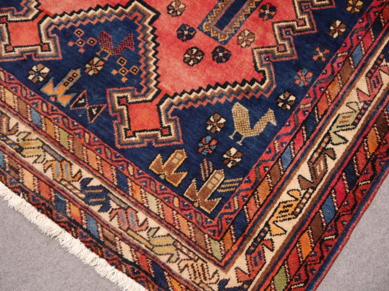 Vintage Hand-Knotted Oriental Rug Red and Blue Tribal Design For Sale ...