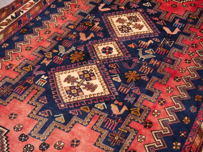 Vintage Hand-Knotted Oriental Rug Red and Blue Tribal Design For Sale ...