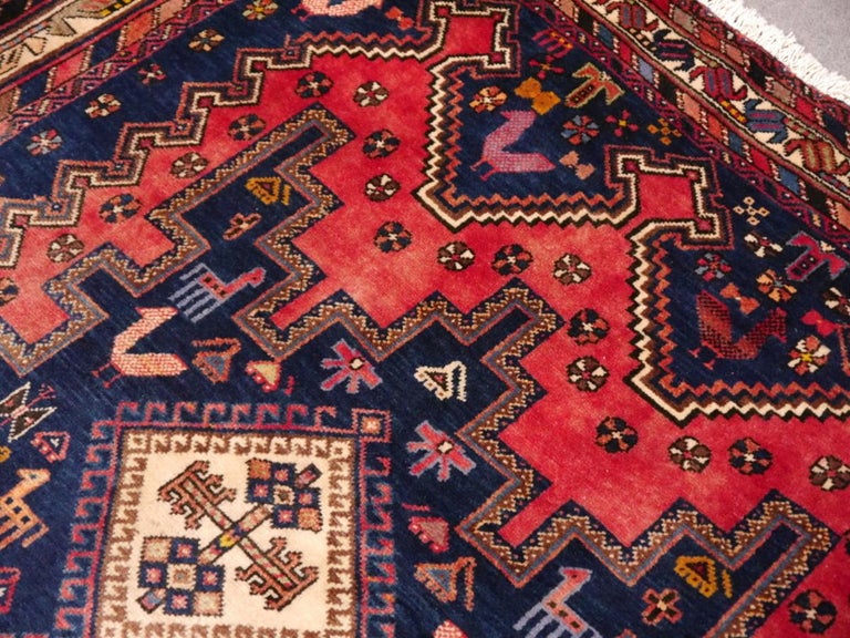 Vintage Hand-Knotted Oriental Rug Red and Blue Tribal Design For Sale ...