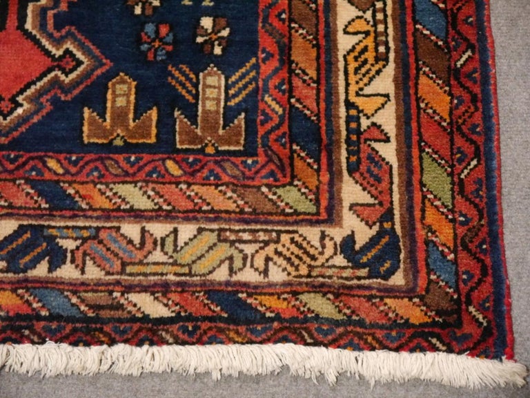 Vintage Hand-Knotted Oriental Rug Red and Blue Tribal Design For Sale ...