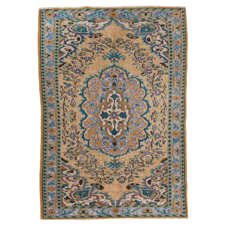 5.7x8 Ft Vintage Hand Knotted Turkish High Low Pile Rug with Medallion ...