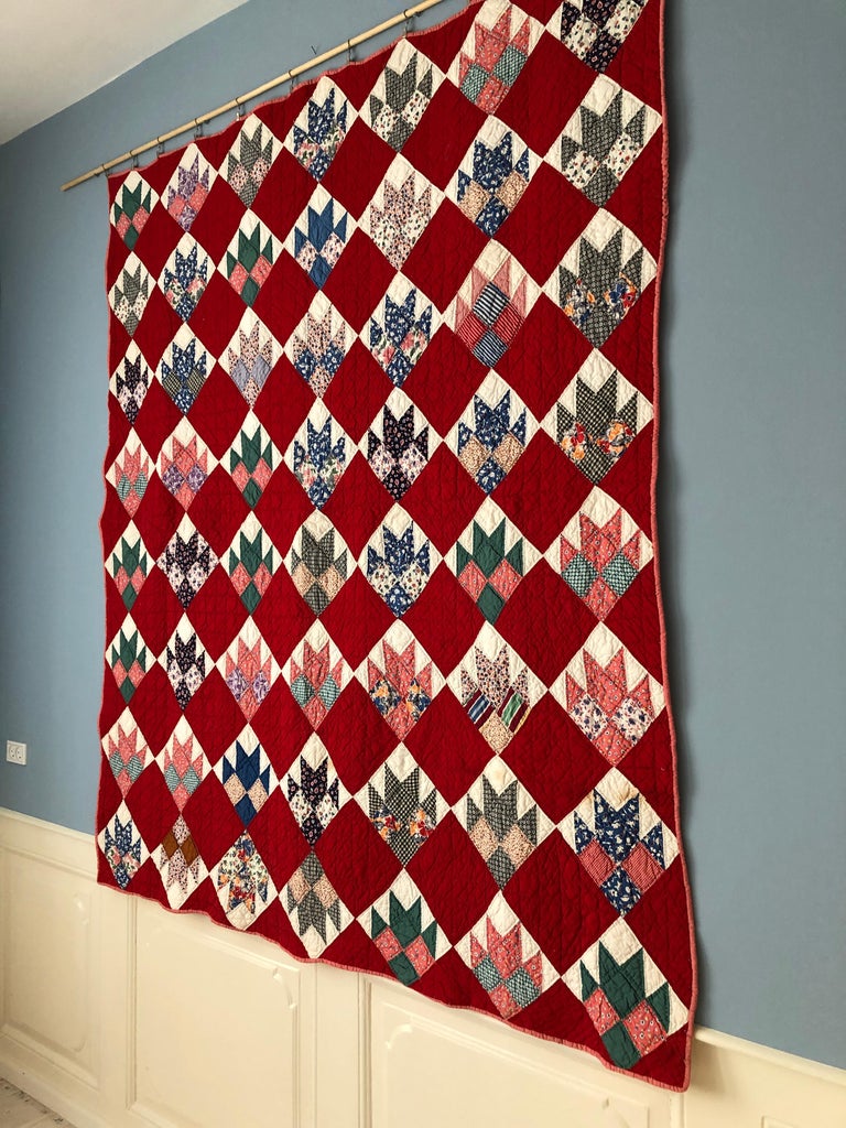 Vintage Handmade Patchwork "Bear Paw Four Patch" Quilt in Cotton, USA ...