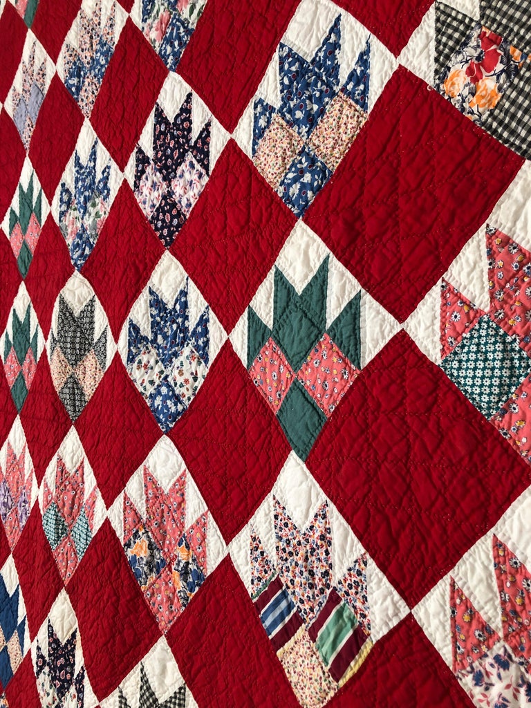 Vintage Handmade Patchwork "Bear Paw Four Patch" Quilt in Cotton, USA ...