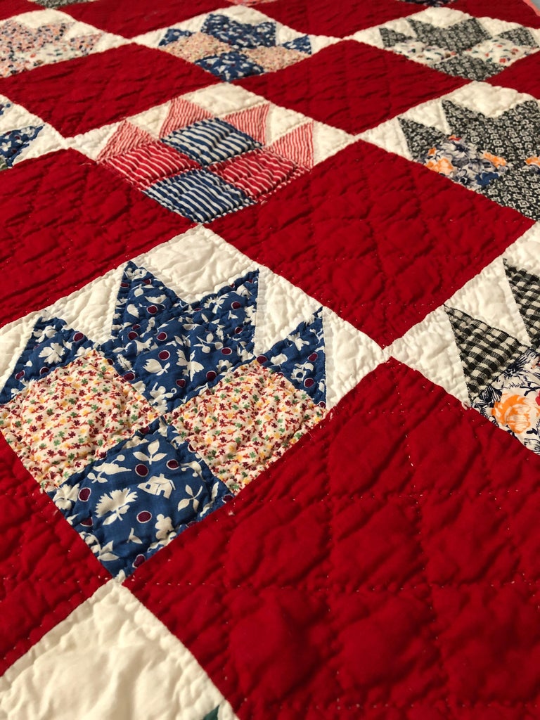 Vintage Handmade Patchwork "Bear Paw Four Patch" Quilt in Cotton, USA ...