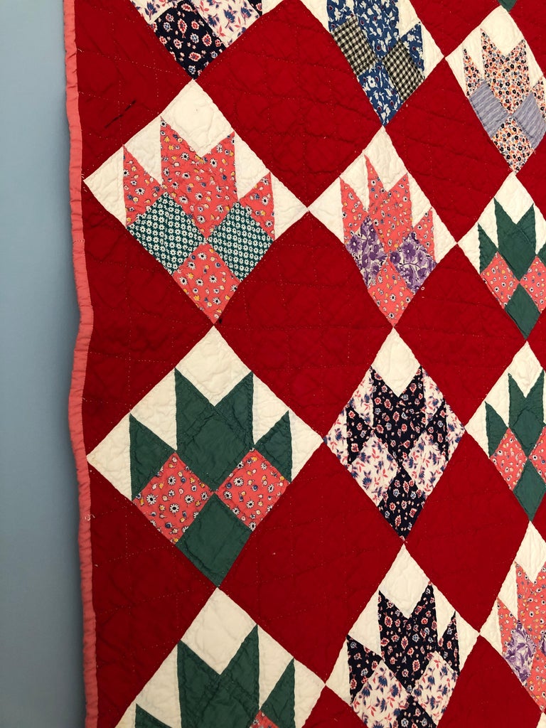 Vintage Handmade Patchwork "Bear Paw Four Patch" Quilt in Cotton, USA ...