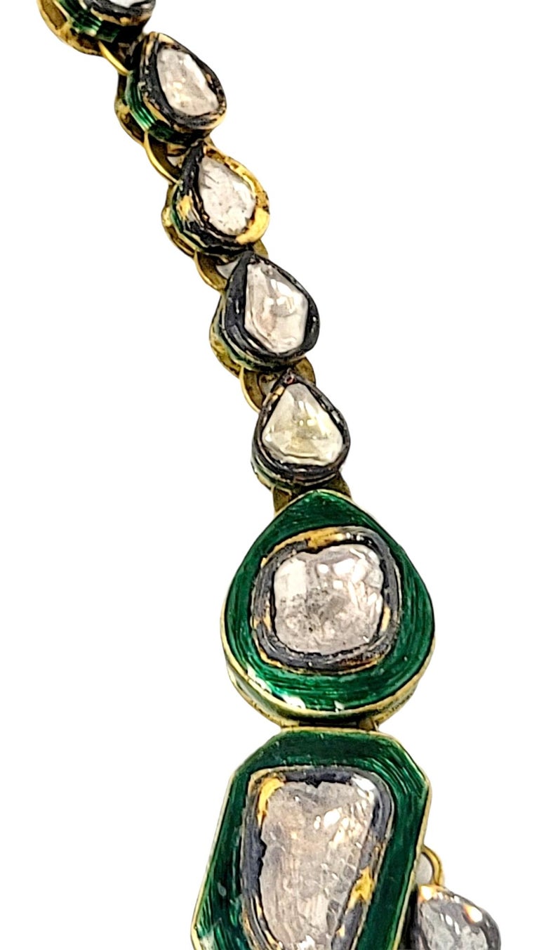 Vintage Hand Made Uncut Diamond Polki Green Necklace in 18 Karat Yellow ...
