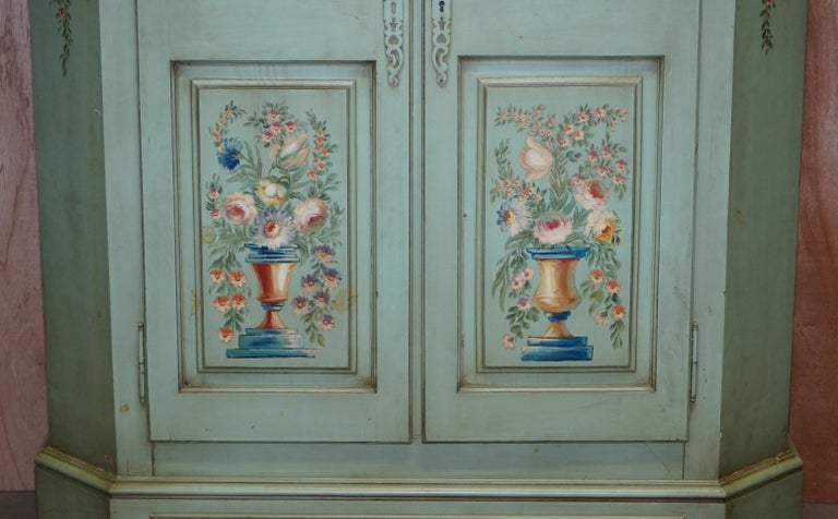 Vintage Hand Painted Blue 18th Century Style Wardrobe with Floral ...